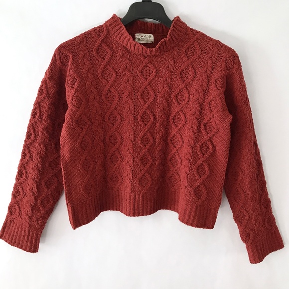 Poof Apparel | Sweaters | Poof Apparel Rust Chenille Cable Knit Shorter ...